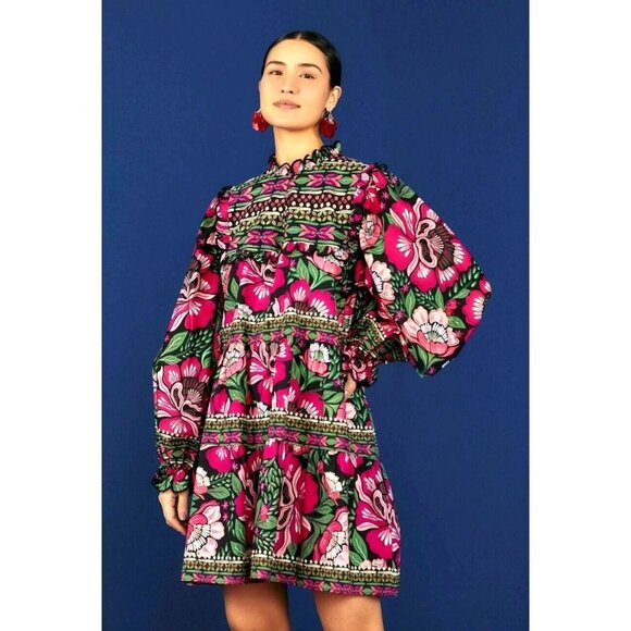 FARM Rio | Dresses | Farm Rio Dress L Mini Floral Black Flower Garden ...